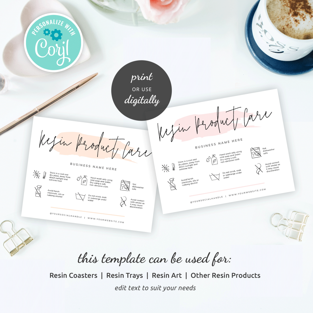 Resin Art Instructions Template: Editable Resin Product Care Card