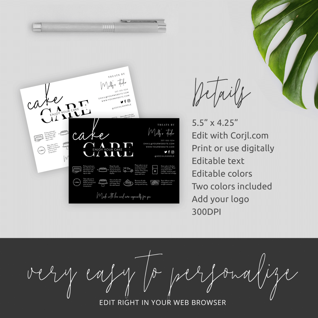 Cake Handling Instructions Template: Printable Cake Care Card