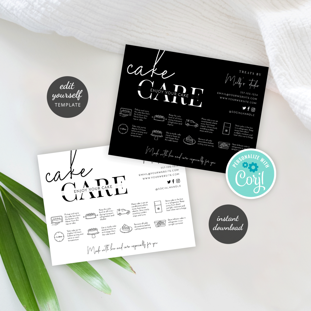 Cake Care Guide Template Printable Cake Care Instructions Insert