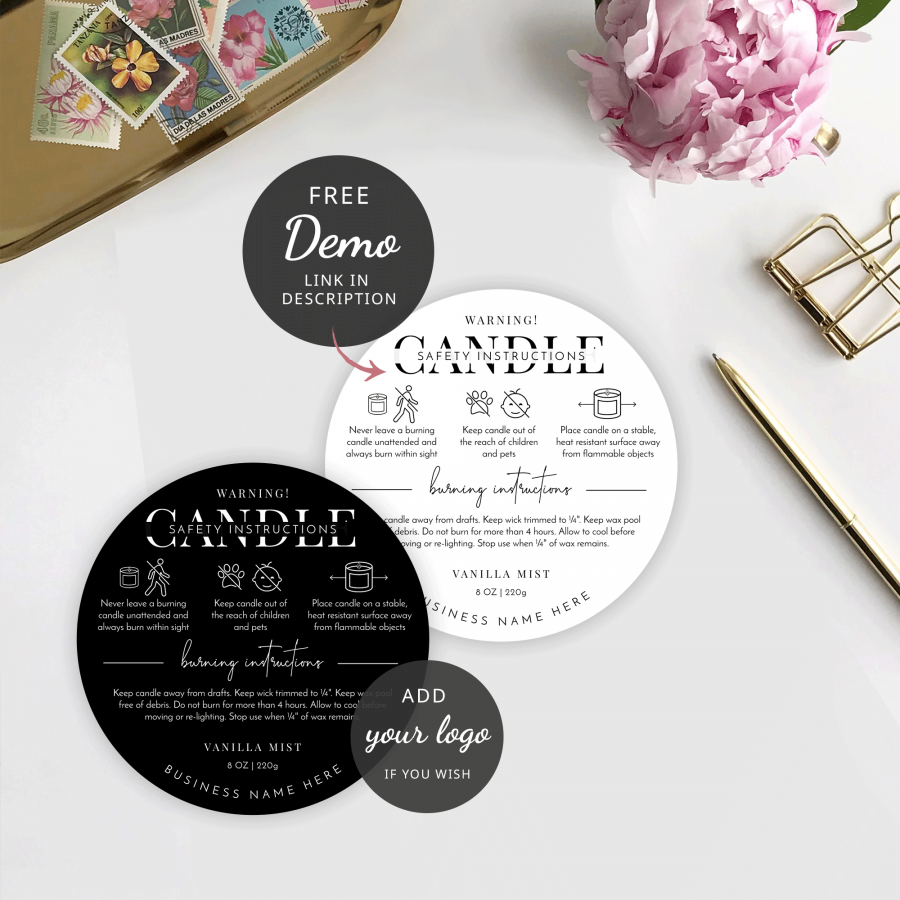 Candle Safety Labels - Minimalist Candle Warning Label Template