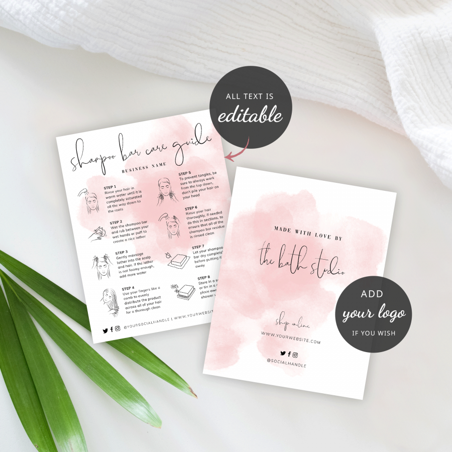 Shampoo Bar Care Card Template DIY Solid Shampoo Instructions