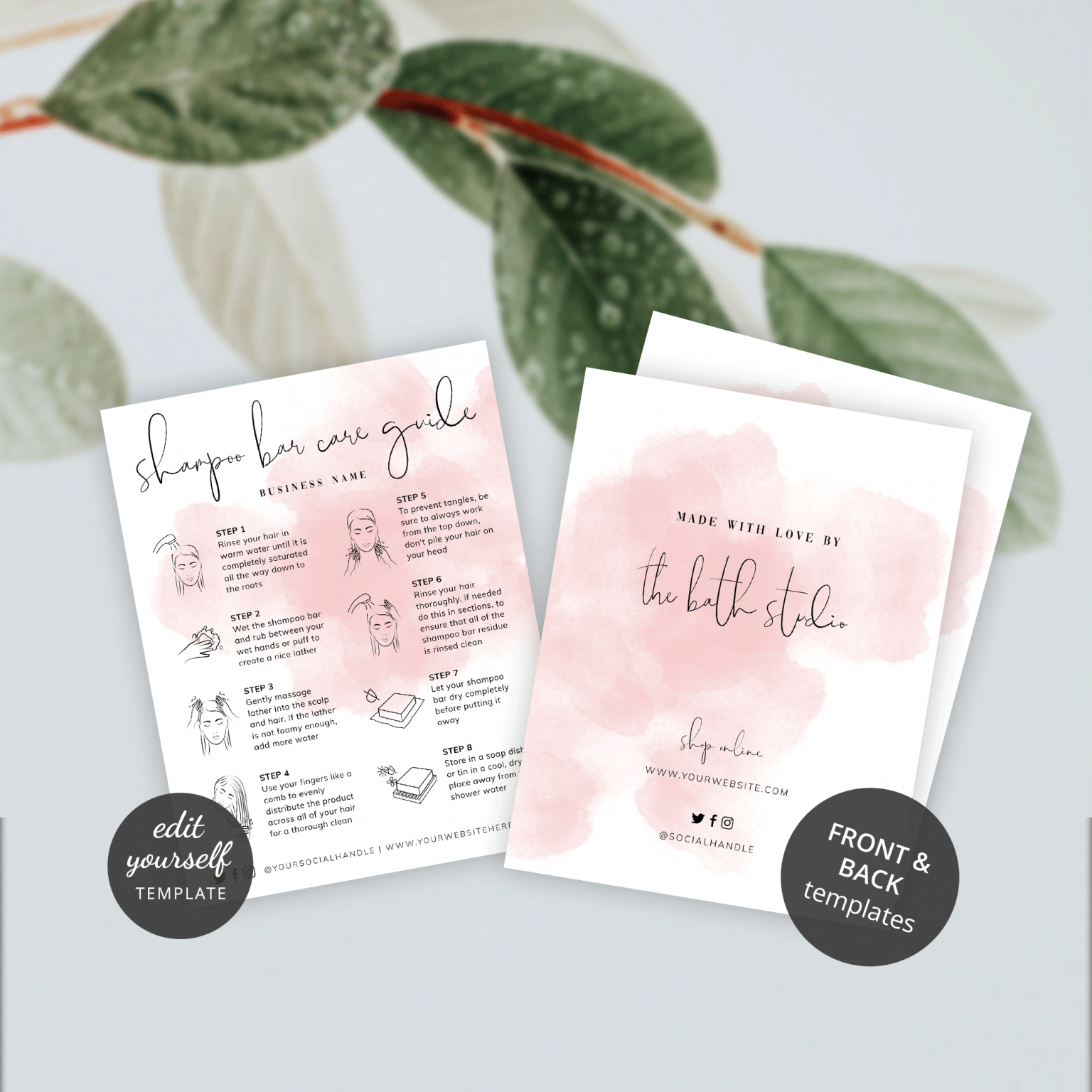 Shampoo Bar Care Card Template DIY Solid Shampoo Instructions