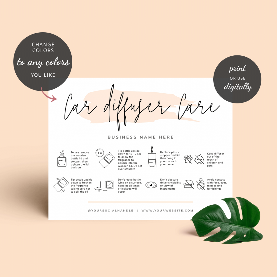 Car Diffuser Instructions Template: Bottle Car Diffuser Care Card