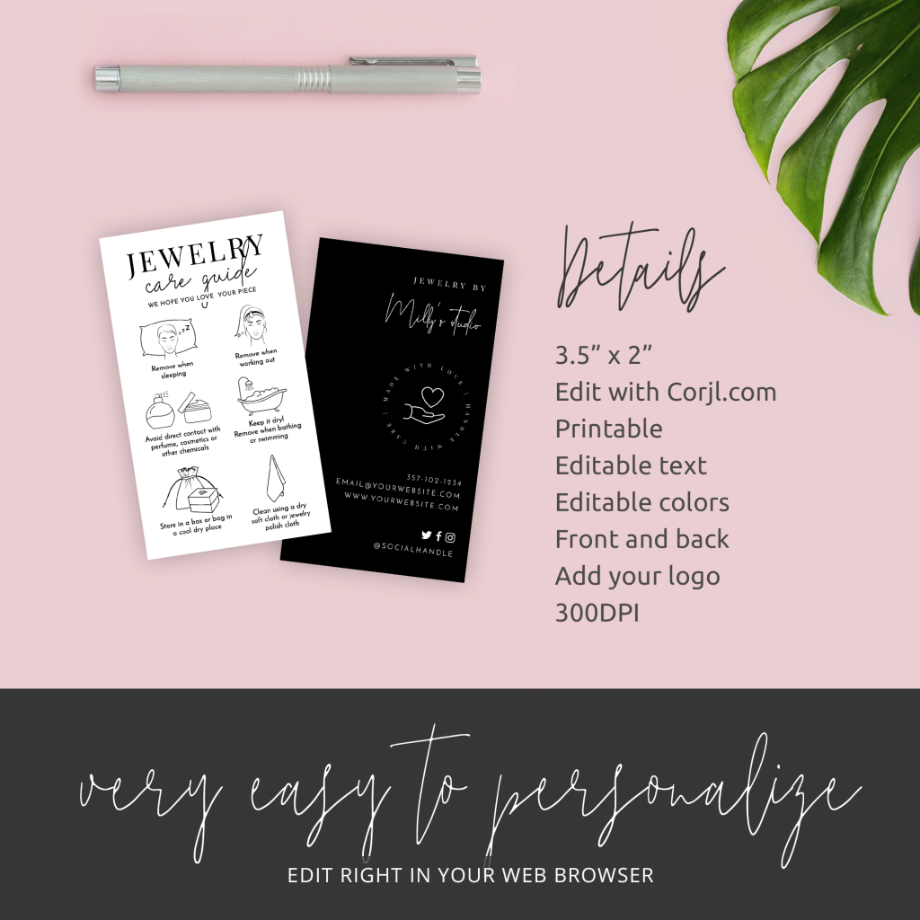 Jewellery Care Card Template: Printable Jewellery Care Guide