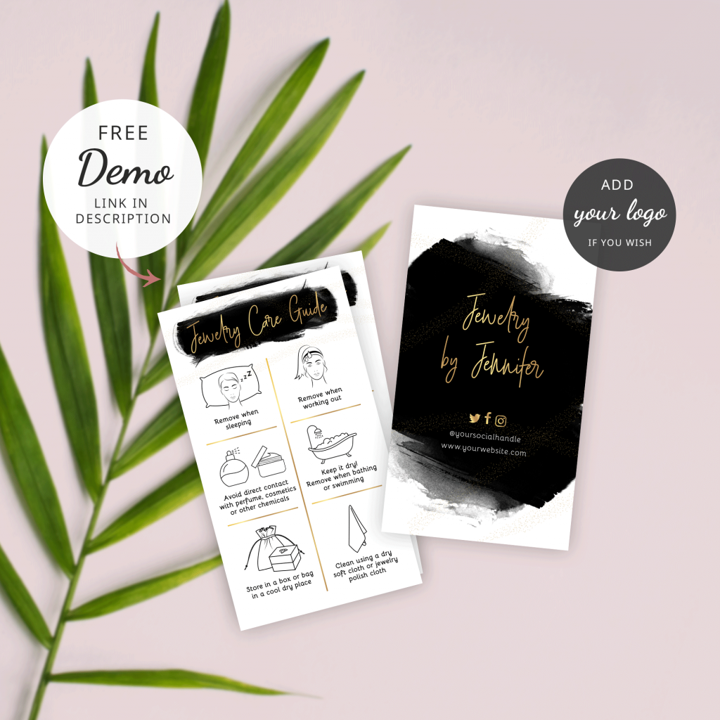 Jewelry Care Instructions Card Template: Jewellery Care Guide