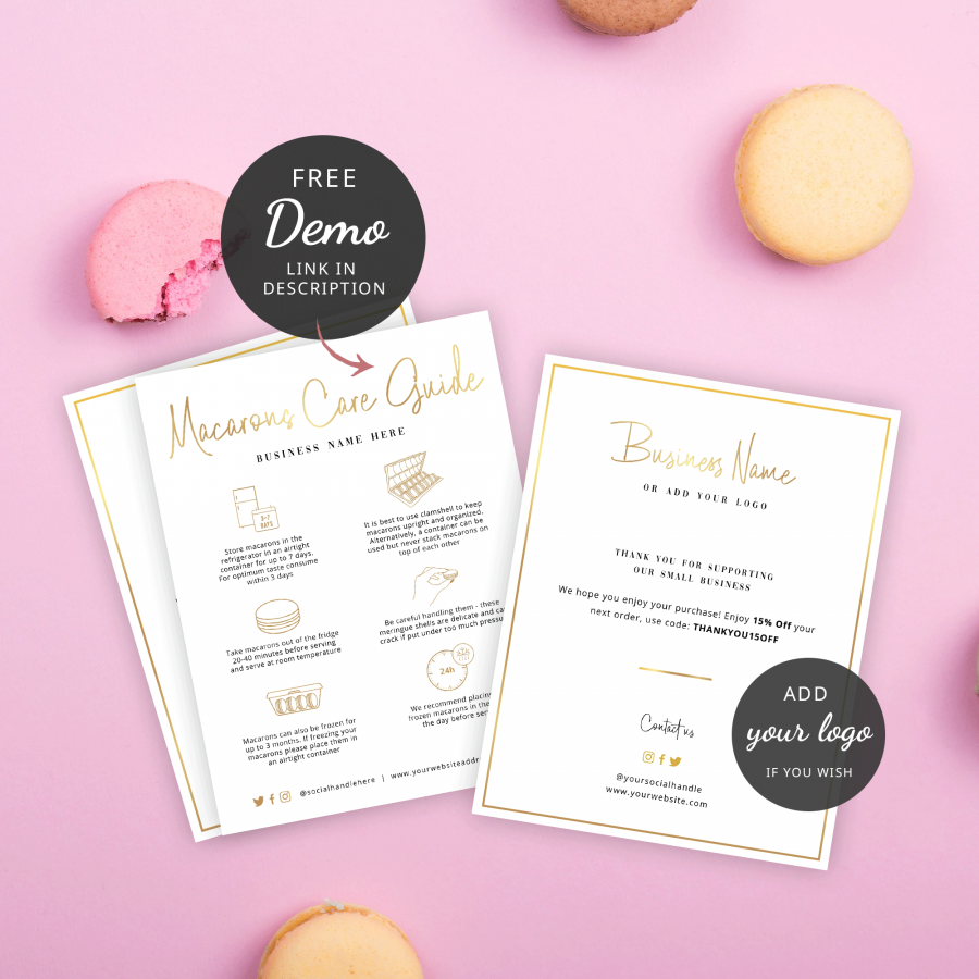 Macaron Storage Instructions Template: DIY Macaron Care Card