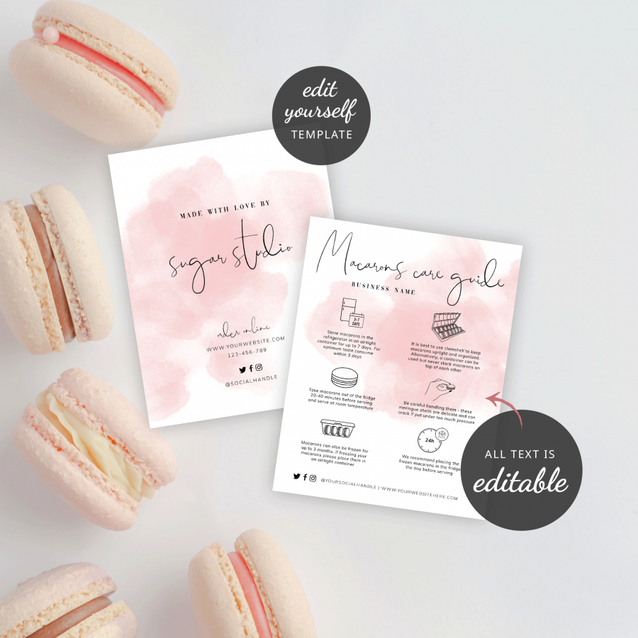 Macaron Care Instructions Template: Custom Bakery Care Card