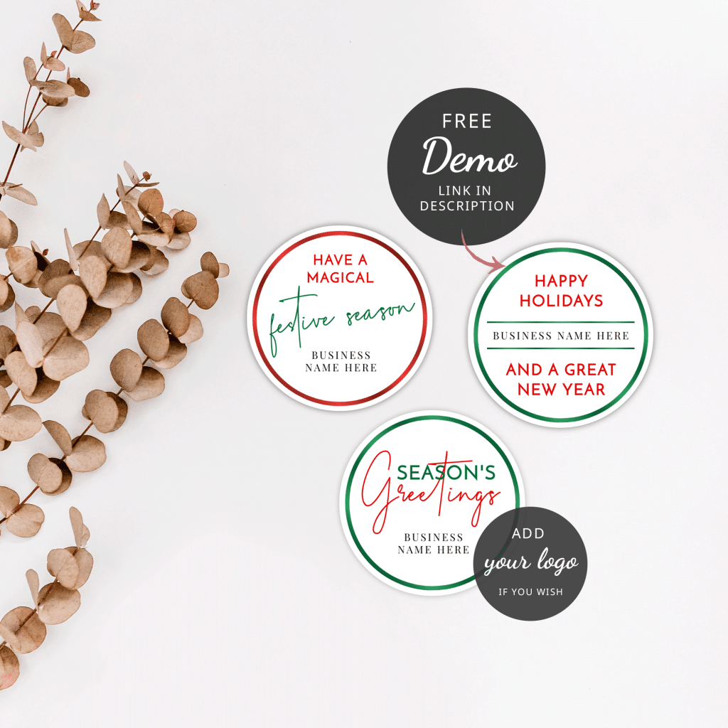 Happy Holidays Label Template: DIY Round Christmas Box Sticker