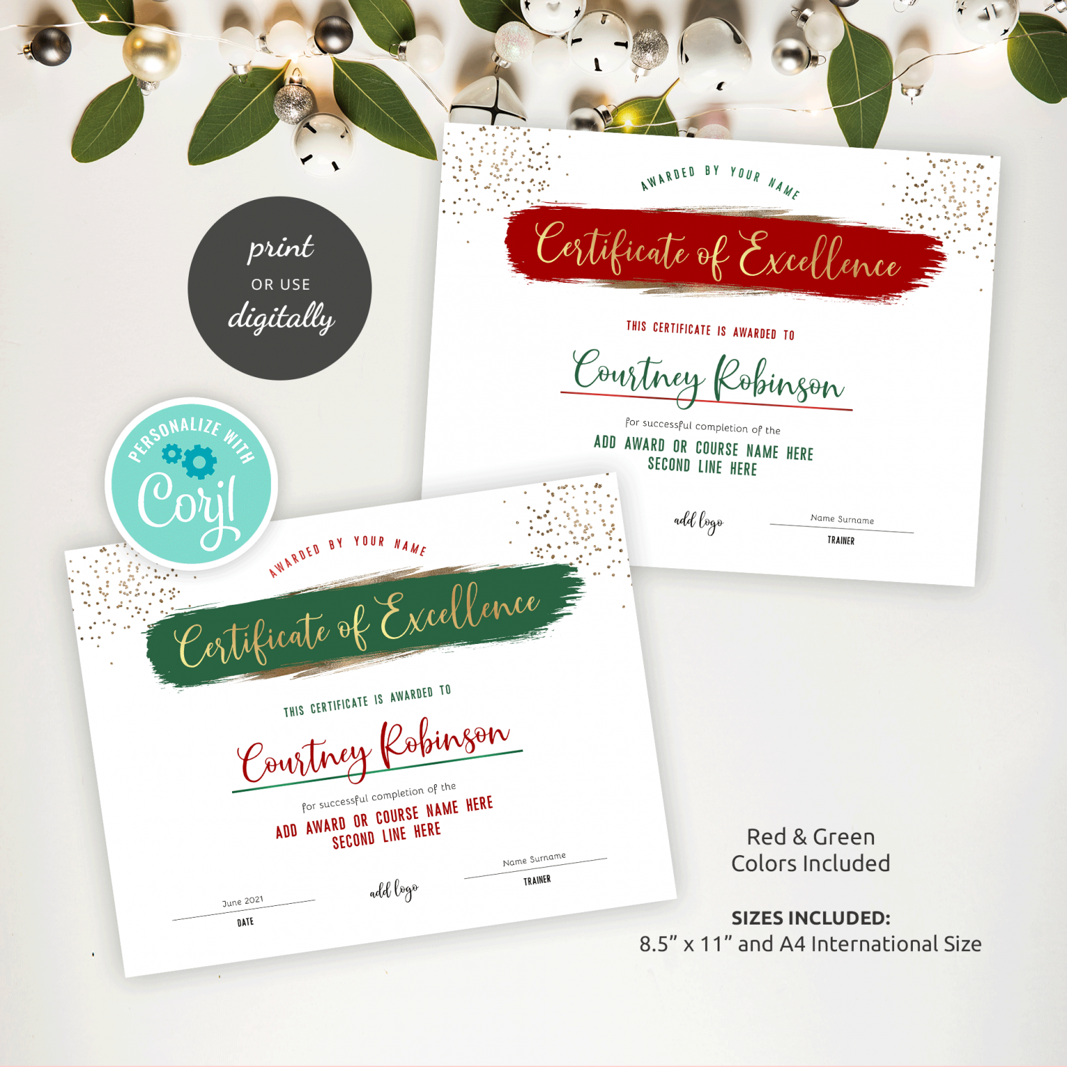 Christmas Award Certificate Template: DIY Certificate of Excellence