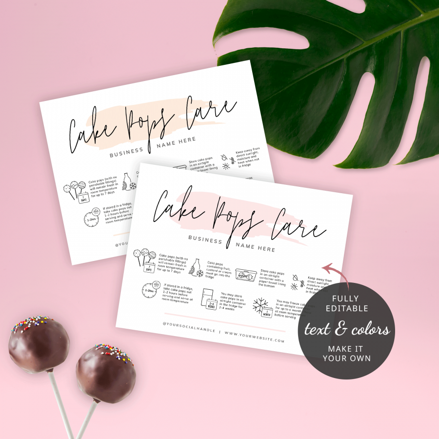 Cake Pops Care Card Template: Printable Cake Pops Instructions