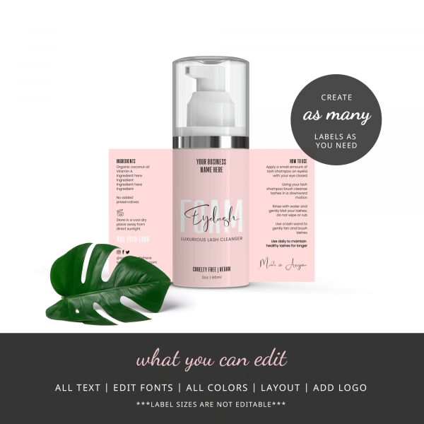 Lash Shampoo Label Template: DIY Lash Cleanser Bottle Labels