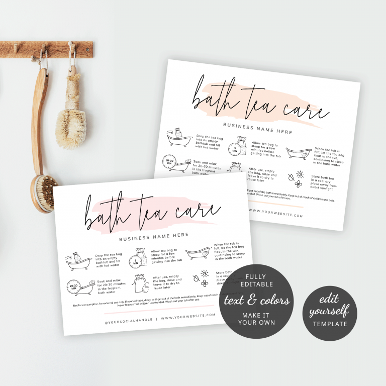 Bath Tea Soak Instructions Template: Printable Bath Teabag Guide