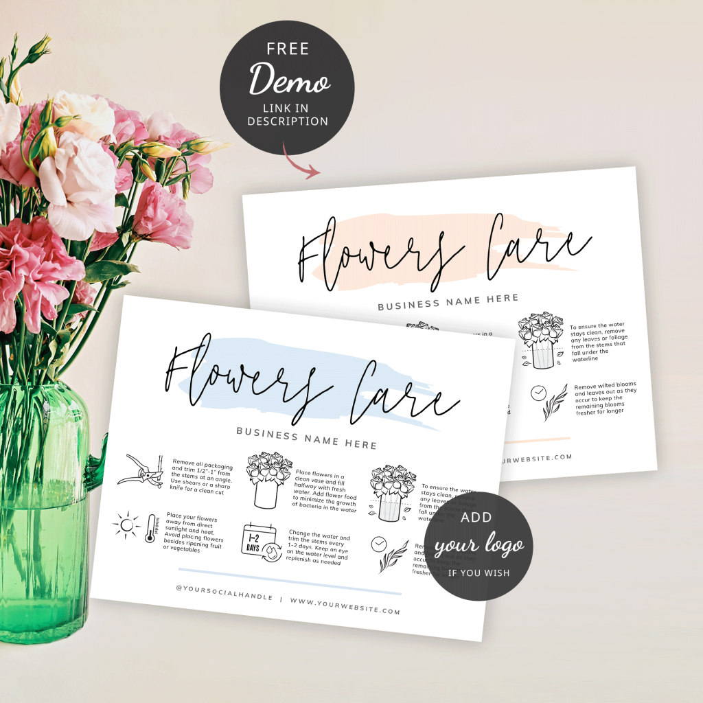 Flower Instructions Template: Printable Flower Bouquet Care Cards