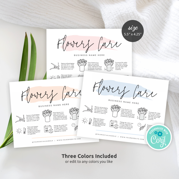 Flower Instructions Template: Printable Flower Bouquet Care Cards