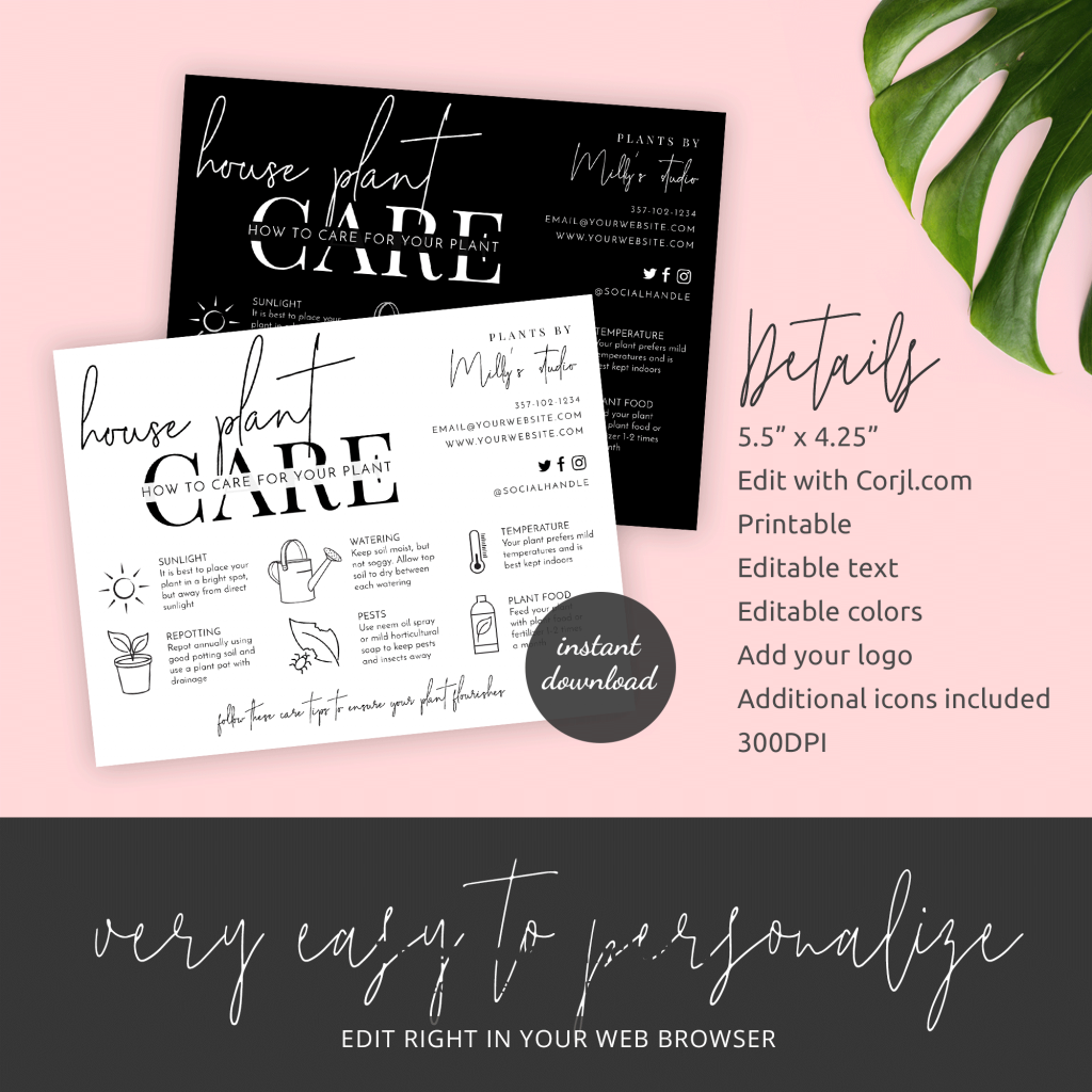 Houseplant Care Guide Template: Custom House Plant Instructions
