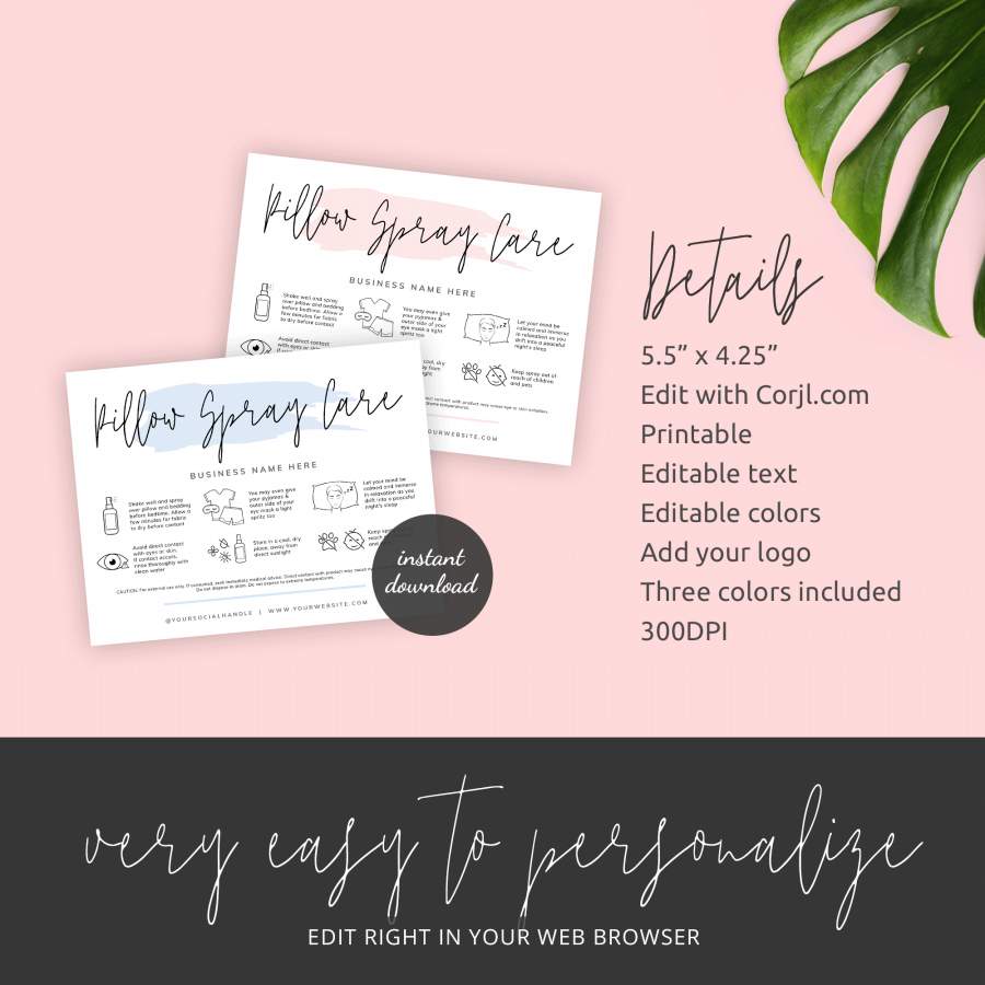 Pillow Spray Care Card Template: Printable Sleep Mist Guide