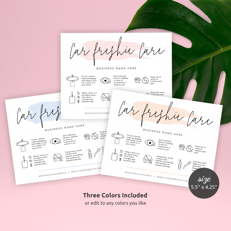 Car Freshie Instructions Template: Custom Car Diffuser Care Card