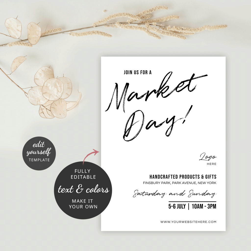 Market Day Flyer Template: Minimalist Craft Market Invite - Instant