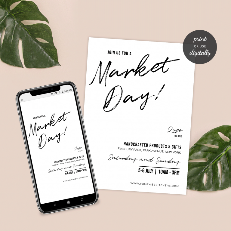Market Day Flyer Template: Minimalist Craft Market Invite - Instant