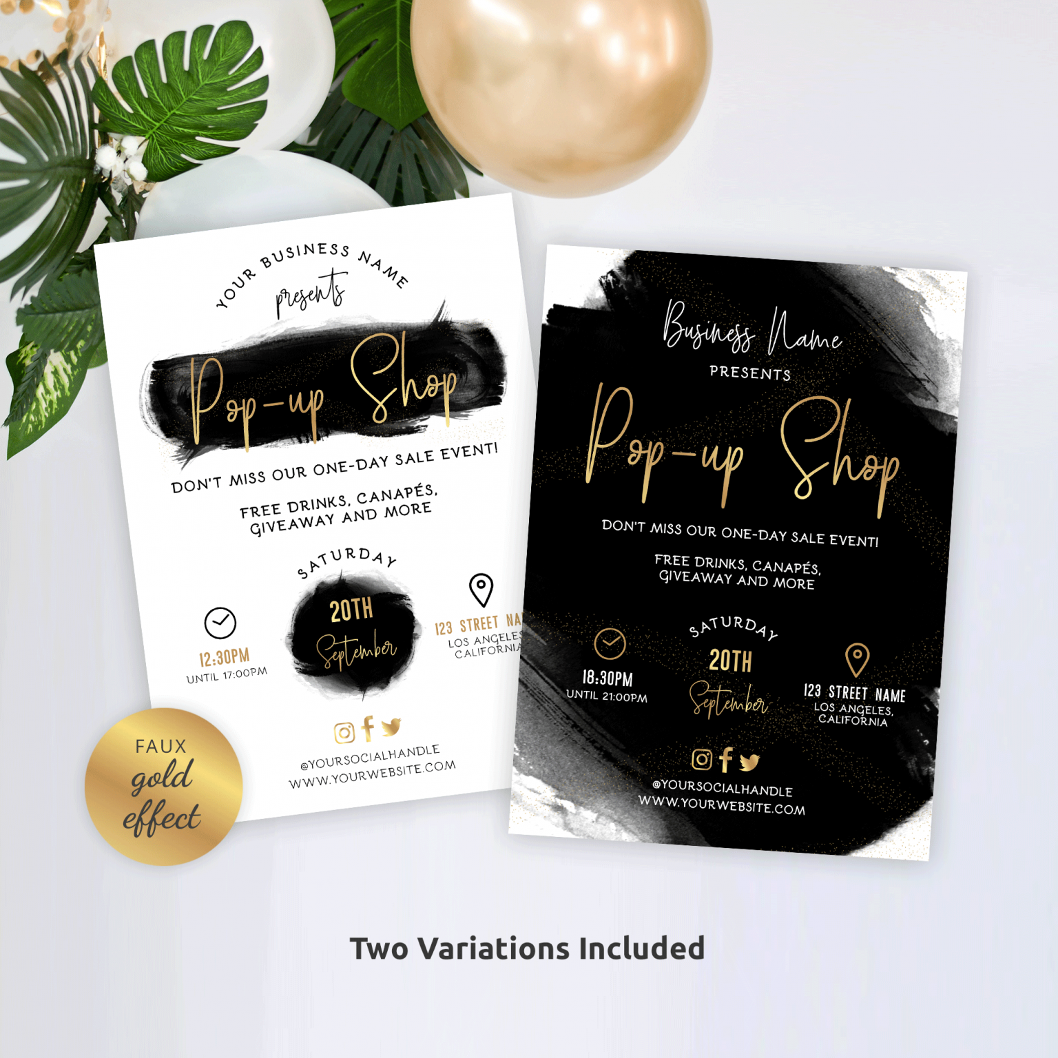 Pop Up Shop Flyer Template: Black & Gold Pop Up Store Invitation