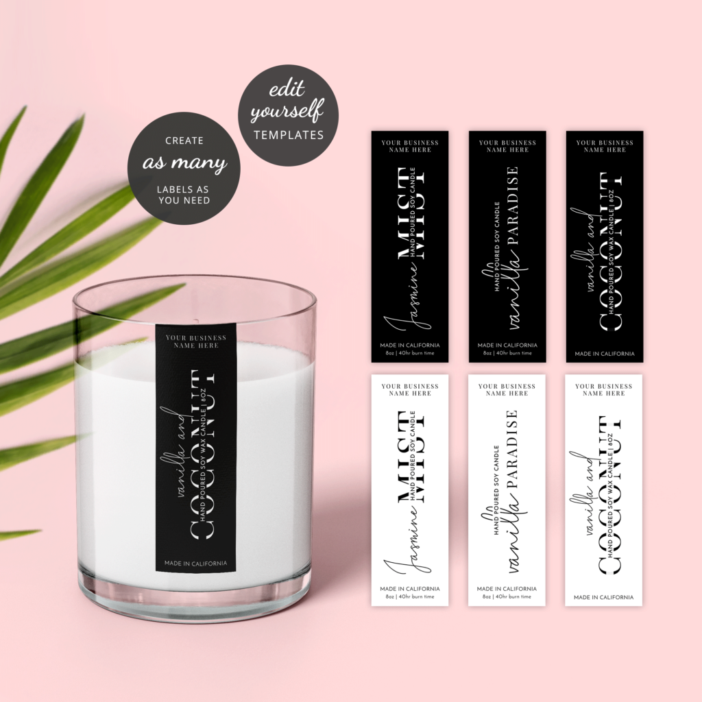 Jar Label Templates: Editable Thin Slim Candle Jar Labels