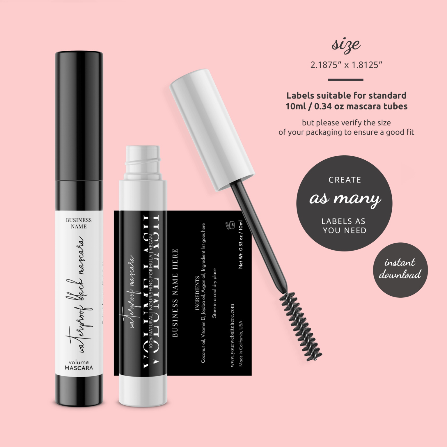 Mascara Label Template: Custom 10ml Cosmetic Mascara Stickers