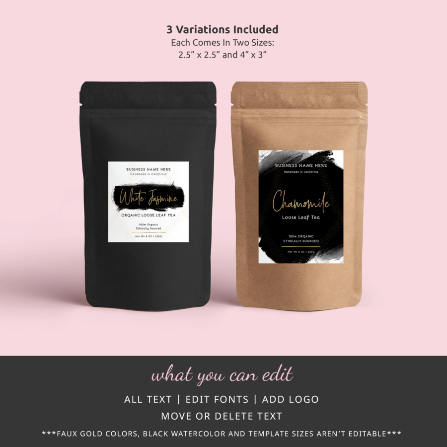 Tea Label Template: Tea & Coffee Packaging Design Pouch Labels