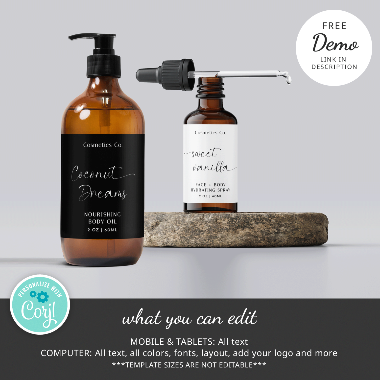 Bottle Label Template: DIY 1, 2 & 4 oz Bottle Packaging Designs
