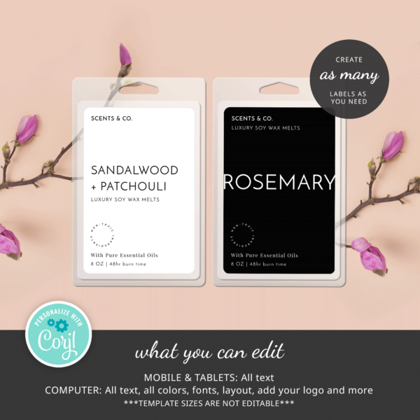 Clamshell Label Template: Minimalist Wax Melts Product Sticker