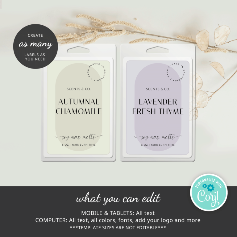 Wax Melts Label Template: Editable Rectangle Clamshell Sticker