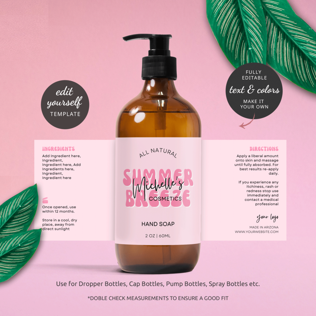 Cosmetic Bottle Label Template: Retro Cosmetic Sticker Labels