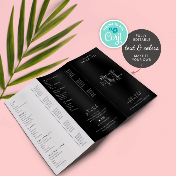 Tri Fold Price List Template: Editable Business Pricelist Menu