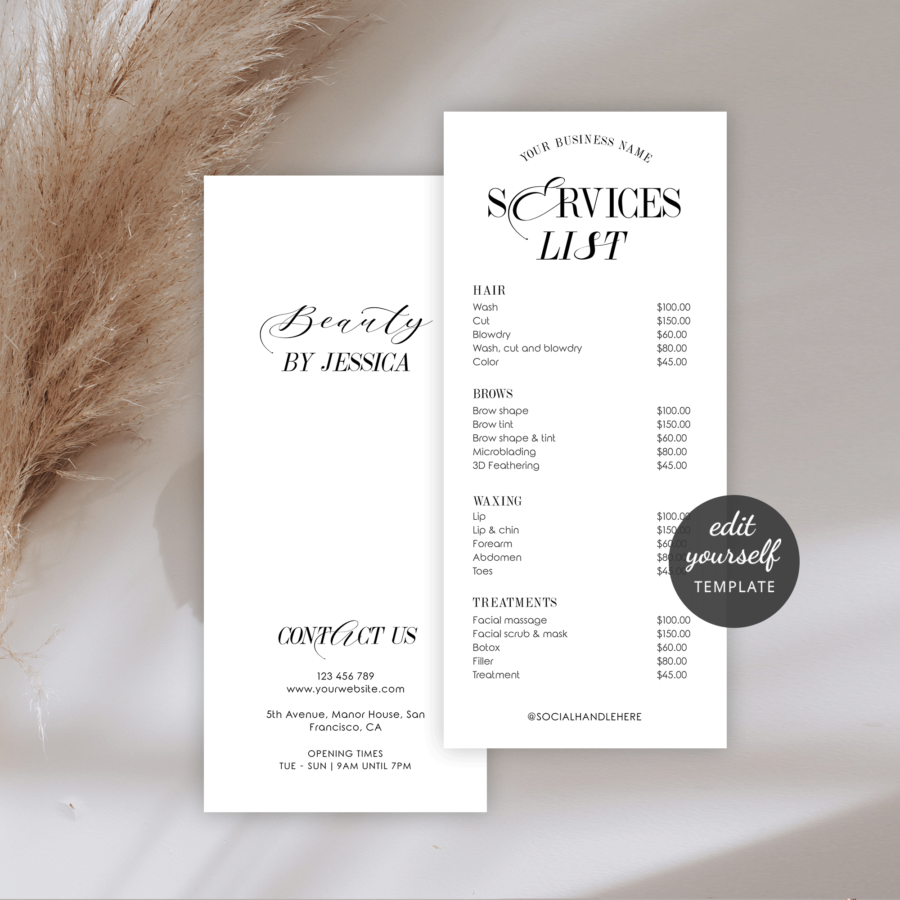 Price Menu Template: Minimalist Retro 4x9" Business Price List
