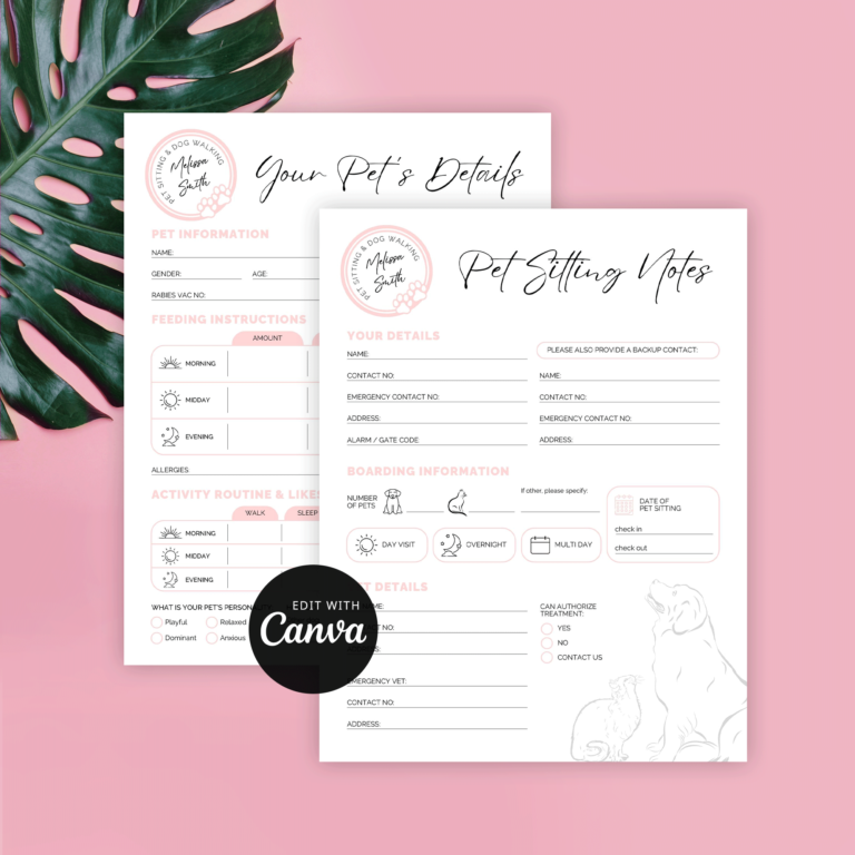 Pet Care Instructions Template: Pet Sitter Checklist & Forms Canva