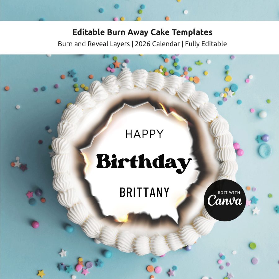Burn Away Cakes - Cake with Calendar Design Canva Template