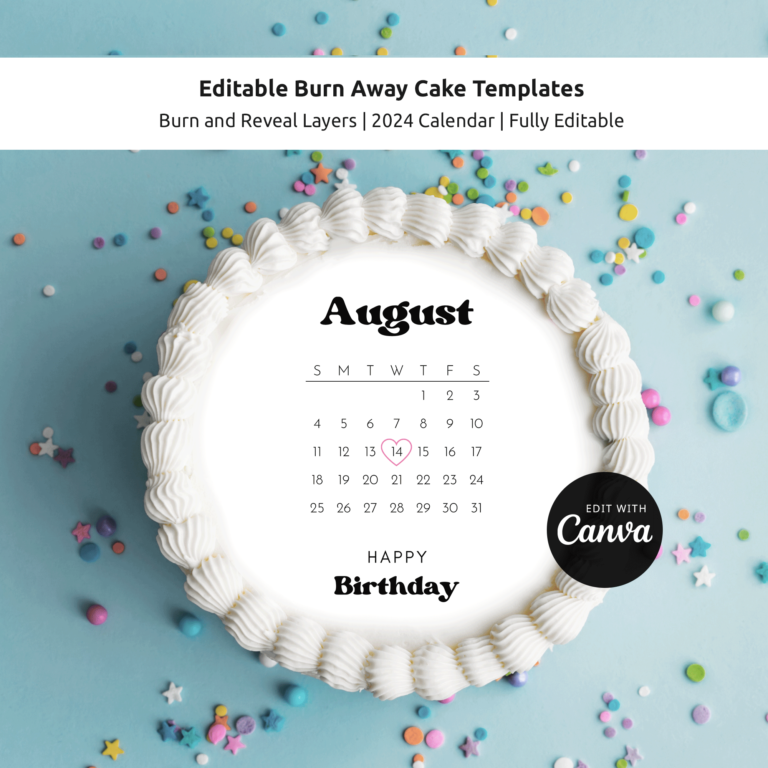Burn Away Cakes - Cake with Calendar Design Canva Template