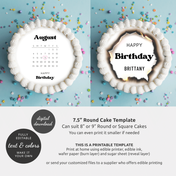 Burn Away Cakes - Cake with Calendar Design Canva Template
