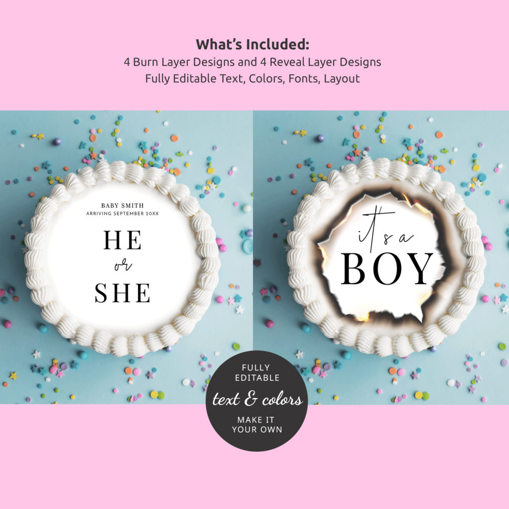 Gender Reveal Cake Design Template - Minimalist Burnaway Cake