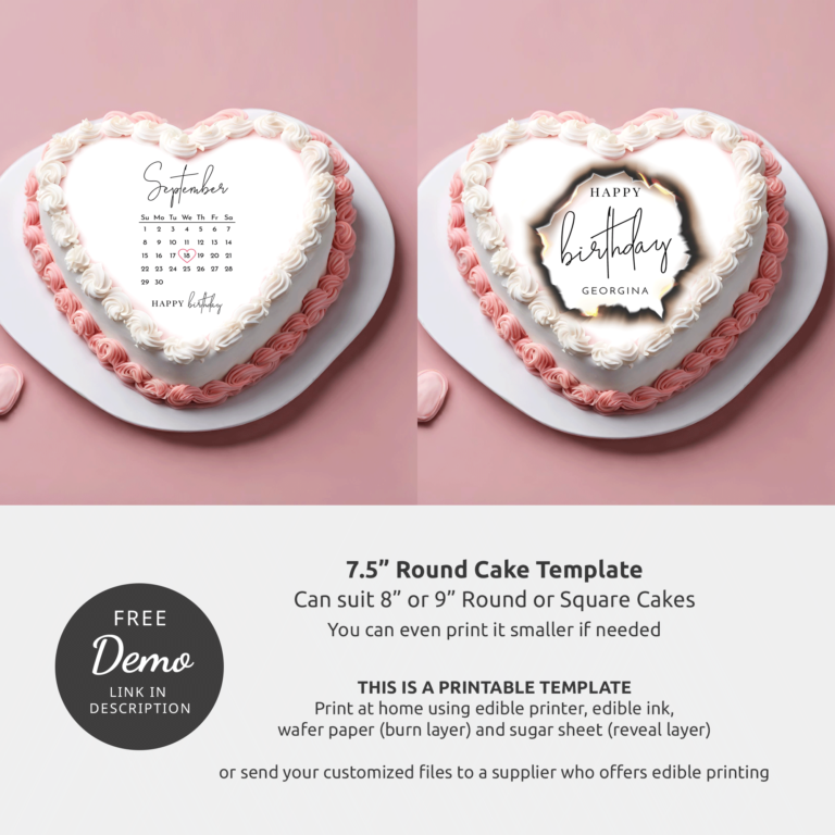 Burn Away Cake Template - Heart Shaped Calendar Design Cake