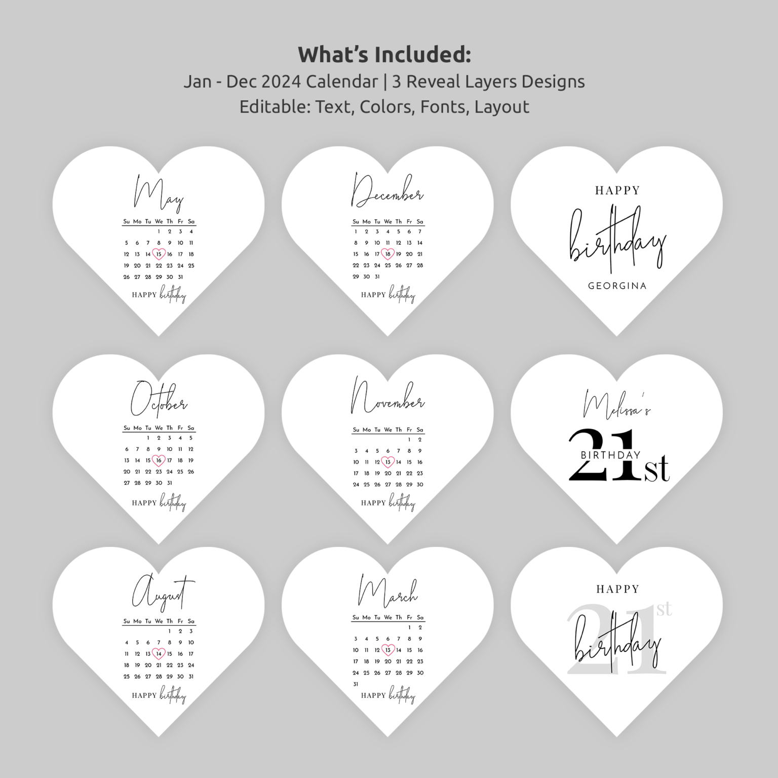 Burn Away Cake Template - Heart Shaped Calendar Design Cake