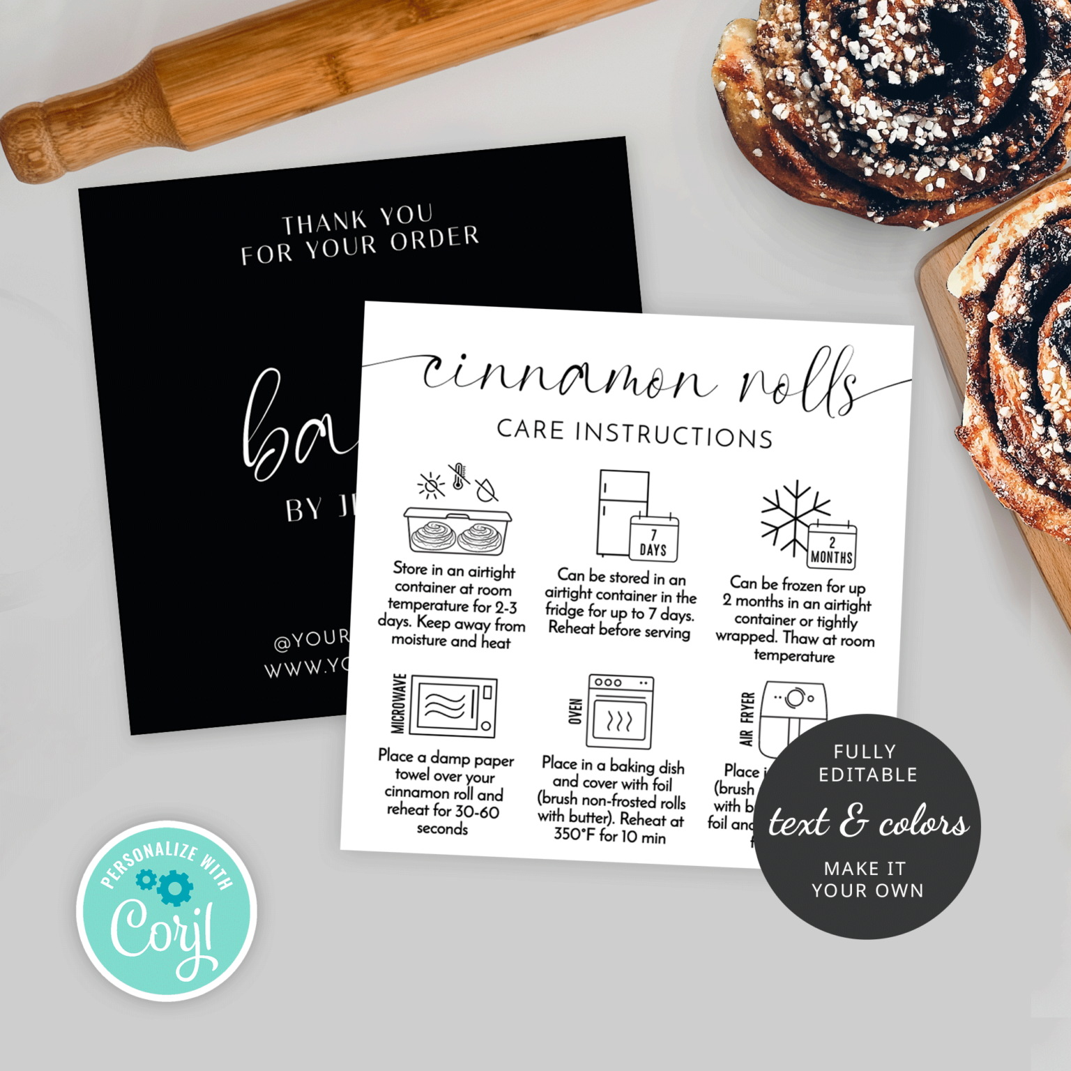 Cinnamon Rolls Reheating Instructions & Storage Guide Template