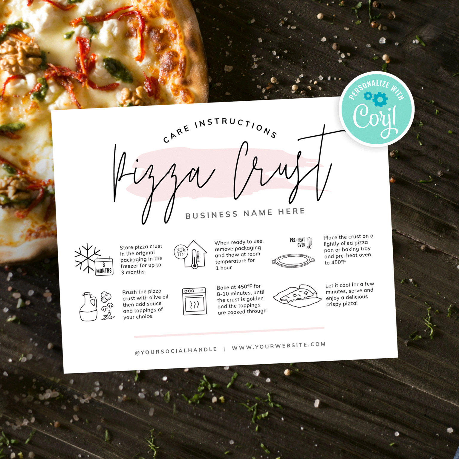 Pizza Crust Tips Card - Custom Sourdough Pizza Base Instructions