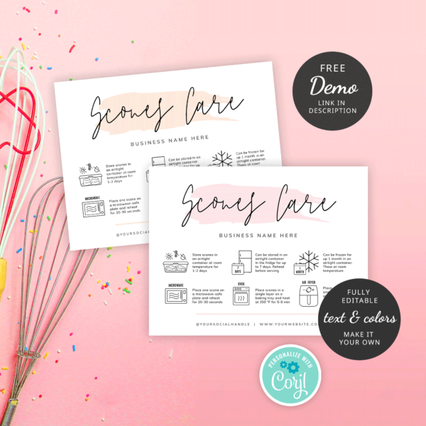 Scones Care Card Template - Sourdough Scones Storage Guide