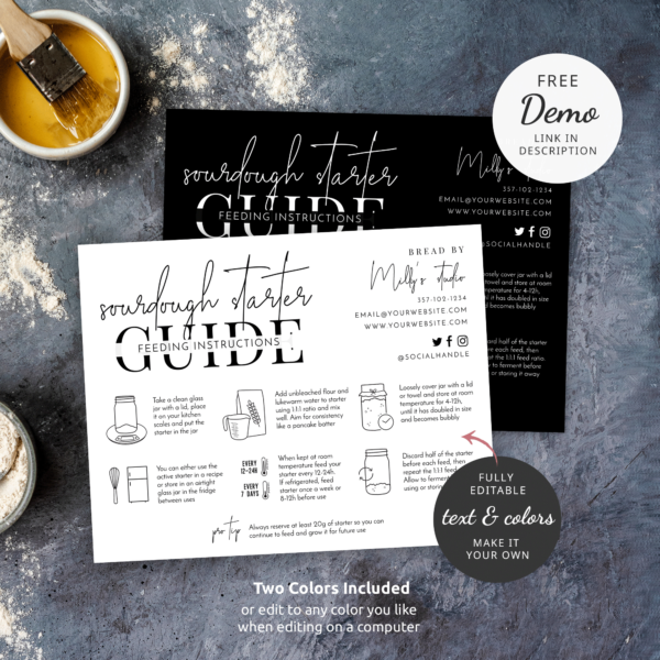 Sourdough Starter Instructions Card - DIY Levain Guide Template