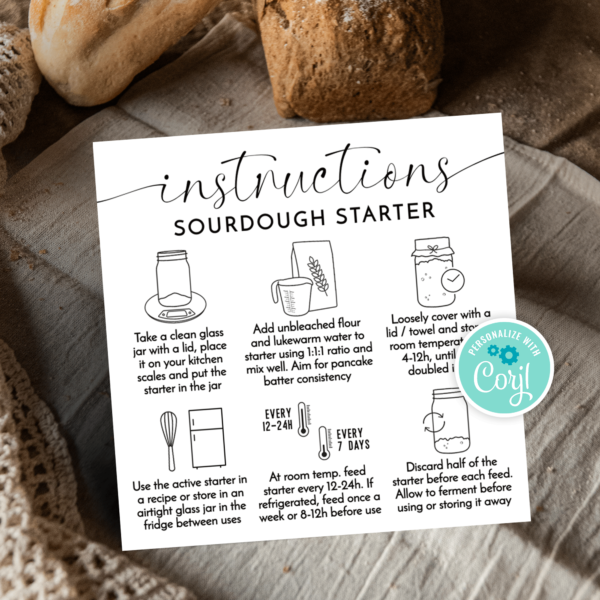 Sourdough Starter Care Instructions Card - Levain Guide Template
